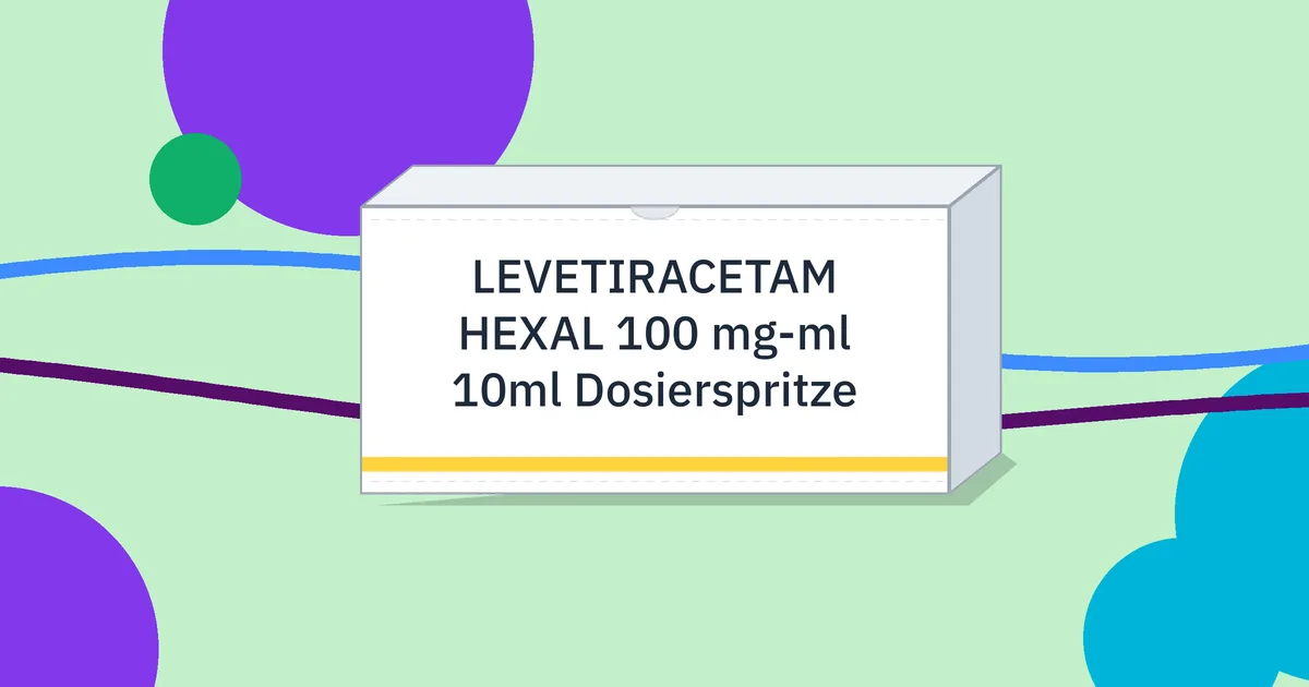 Symbolbild: Packung mit der Aufschrift LEVETIRACETAM HEXAL 100 mg-ml 10ml Dosierspritze (PZN 09338999) – Verfügbarkeit und Bezug in Apotheken in Frankfurt am Main
