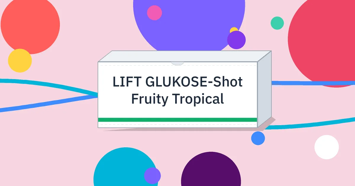 Symbolbild: Packung mit der Aufschrift LIFT GLUKOSE-Shot Fruity Tropical (PZN 19987322) – Verfügbarkeit und Bezug in Apotheken in Frankfurt am Main