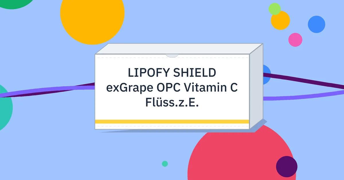 Symbolbild: Packung mit der Aufschrift LIPOFY SHIELD exGrape OPC Vitamin C Flüss.z.E. (PZN 16942046) – Verfügbarkeit und Bezug in Apotheken in Frankfurt am Main