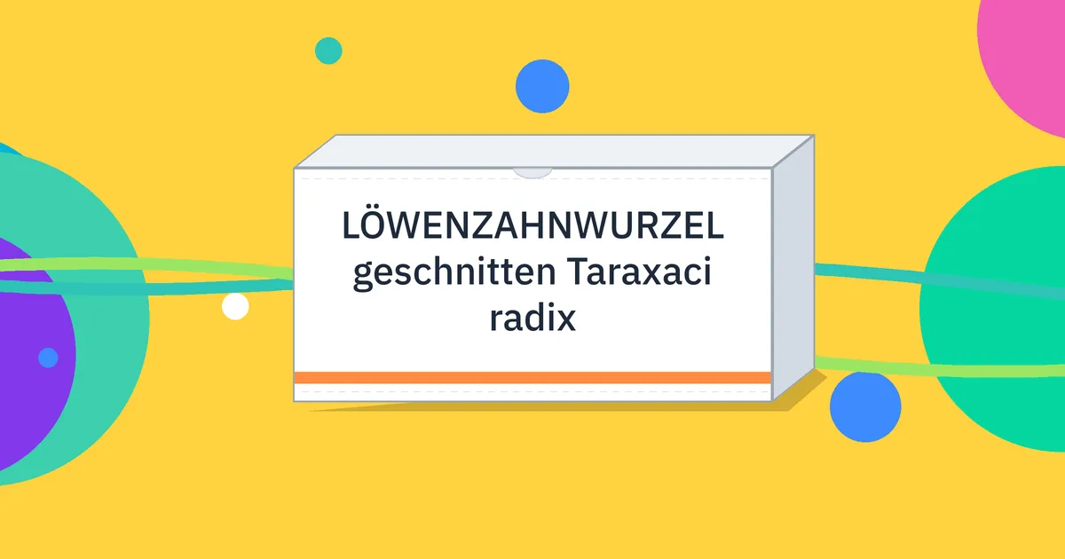 Symbolbild: Packung mit der Aufschrift LÖWENZAHNWURZEL geschnitten Taraxaci radix (PZN 20953570) – Verfügbarkeit und Bezug in Apotheken in Frankfurt am Main
