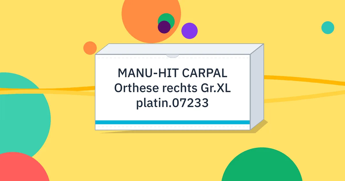 Symbolbild: Packung mit der Aufschrift MANU-HIT CARPAL Orthese rechts Gr.XL platin.07233 (PZN 16316828) – Verfügbarkeit und Bezug in Apotheken in Frankfurt am Main