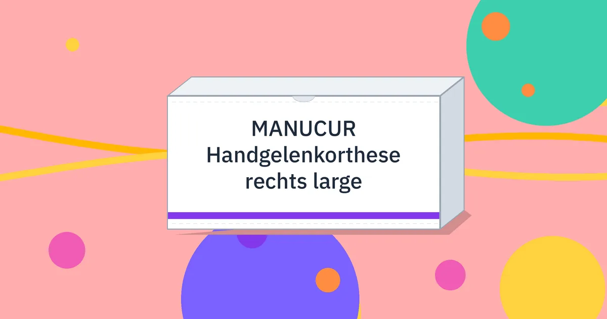 Symbolbild: Packung mit der Aufschrift MANUCUR Handgelenkorthese rechts large (PZN 17527757) – Verfügbarkeit und Bezug in Apotheken in Frankfurt am Main
