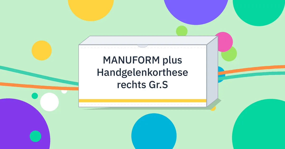 Symbolbild: Packung mit der Aufschrift MANUFORM plus Handgelenkorthese rechts Gr.S (PZN 15608664) – Verfügbarkeit und Bezug in Apotheken in Frankfurt am Main
