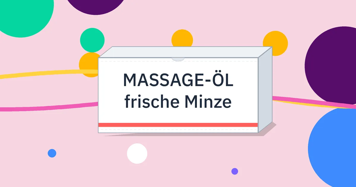 Symbolbild: Packung mit der Aufschrift MASSAGE-ÖL frische Minze (PZN 11195509) – Verfügbarkeit und Bezug in Apotheken in Frankfurt am Main