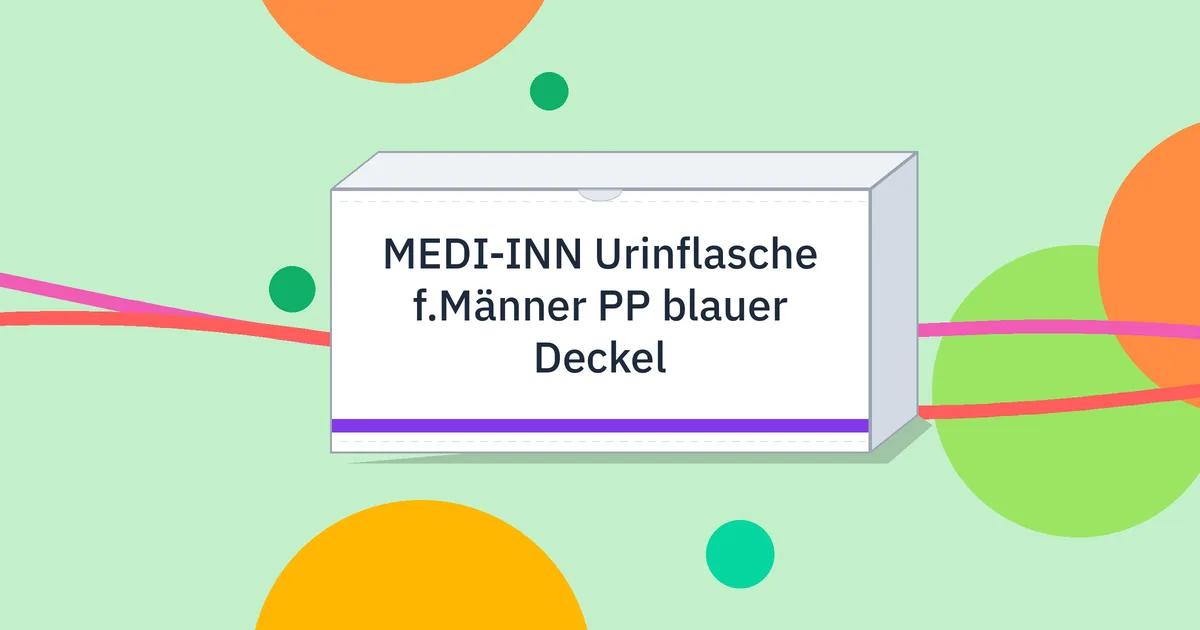 Symbolbild: Packung mit der Aufschrift MEDI-INN Urinflasche f.Männer PP blauer Deckel (PZN 04453974) – Verfügbarkeit und Bezug in Apotheken in Frankfurt am Main
