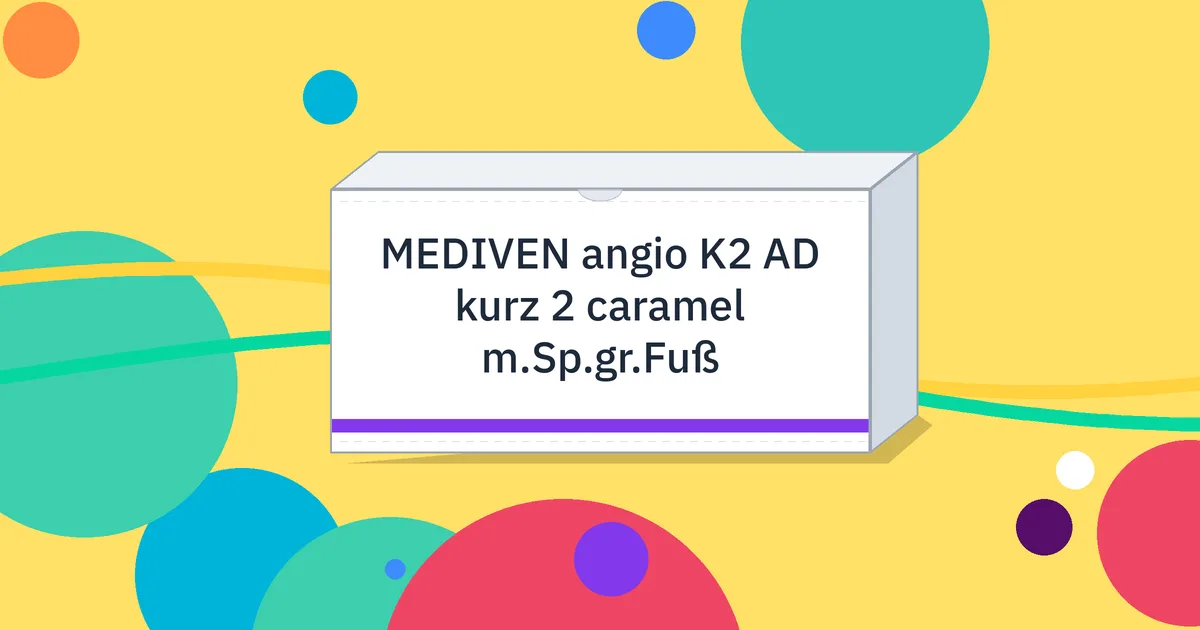 Symbolbild: Packung mit der Aufschrift MEDIVEN angio K2 AD kurz 2 caramel m.Sp.gr.Fuß (PZN 17211014) – Verfügbarkeit und Bezug in Apotheken in Frankfurt am Main