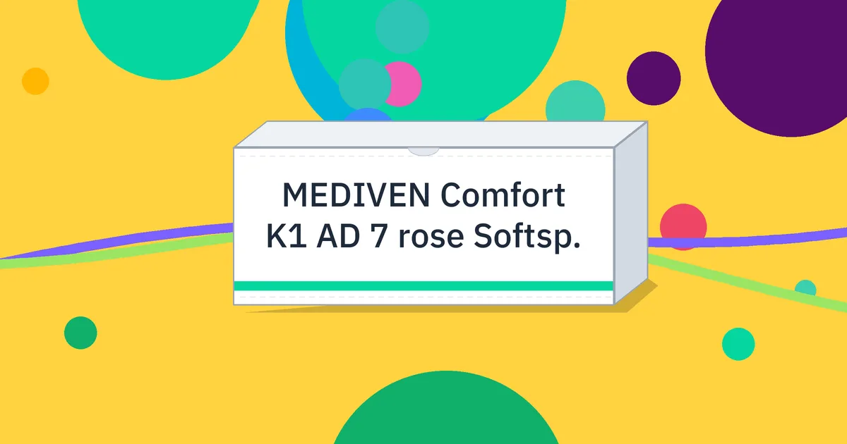 Symbolbild: Packung mit der Aufschrift MEDIVEN Comfort K1 AD 7 rose Softsp. (PZN 14559030) – Verfügbarkeit und Bezug in Apotheken in Frankfurt am Main