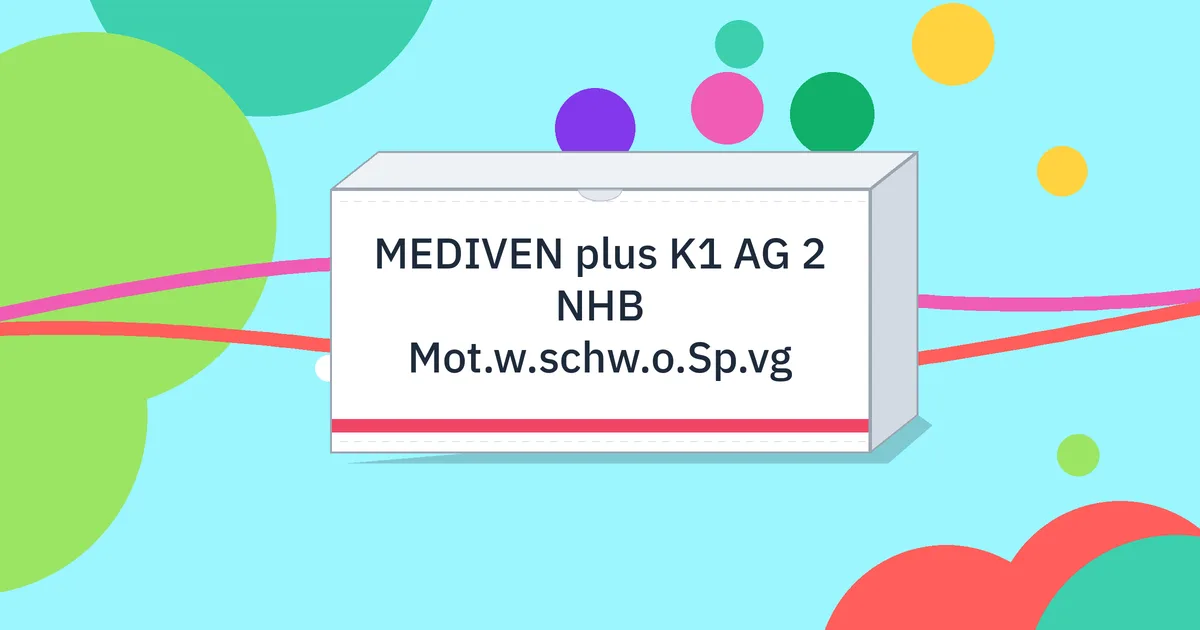 Symbolbild: Packung mit der Aufschrift MEDIVEN plus K1 AG 2 NHB Mot.w.schw.o.Sp.vg (PZN 15920999) – Verfügbarkeit und Bezug in Apotheken in Frankfurt am Main