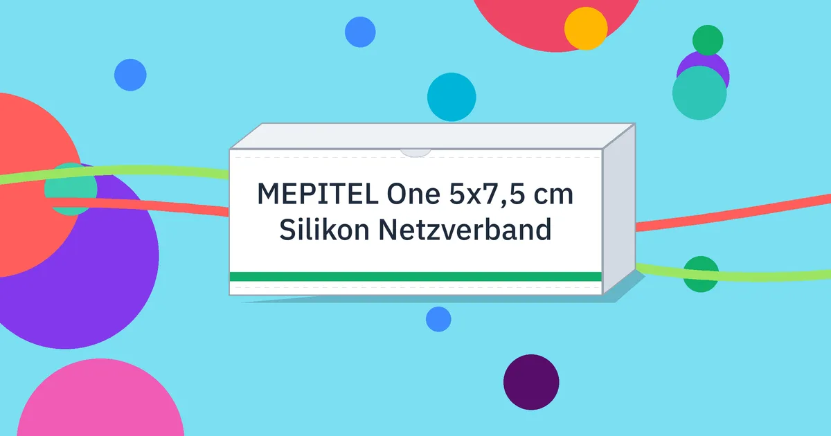 Symbolbild: Packung mit der Aufschrift MEPITEL One 5x7,5 cm Silikon Netzverband (PZN 18905836) – Verfügbarkeit und Bezug in Apotheken in Frankfurt am Main
