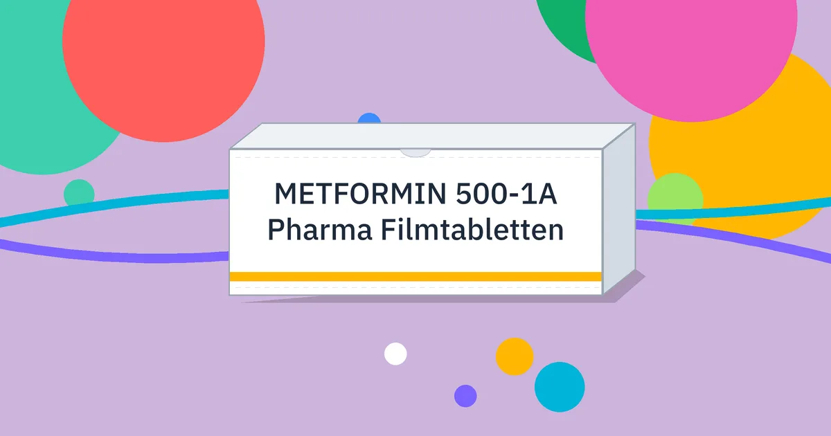 Symbolbild: Packung mit der Aufschrift METFORMIN 500-1A Pharma Filmtabletten (PZN 00113767) – Verfügbarkeit und Bezug in Apotheken in Frankfurt am Main