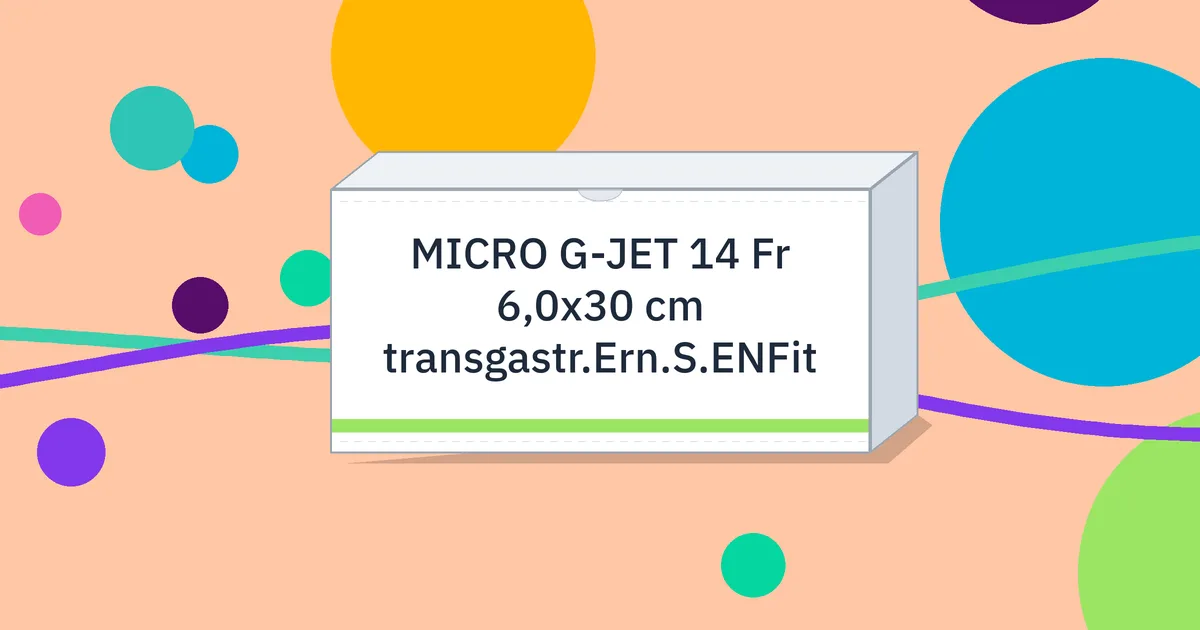 Symbolbild: Packung mit der Aufschrift MICRO G-JET 14 Fr 6,0x30 cm transgastr.Ern.S.ENFit (PZN 17819000) – Verfügbarkeit und Bezug in Apotheken in Frankfurt am Main