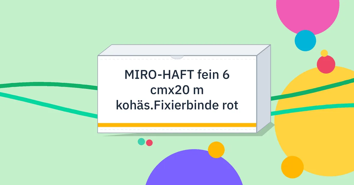 Symbolbild: Packung mit der Aufschrift MIRO-HAFT fein 6 cmx20 m kohäs.Fixierbinde rot (PZN 01215599) – Verfügbarkeit und Bezug in Apotheken in Frankfurt am Main