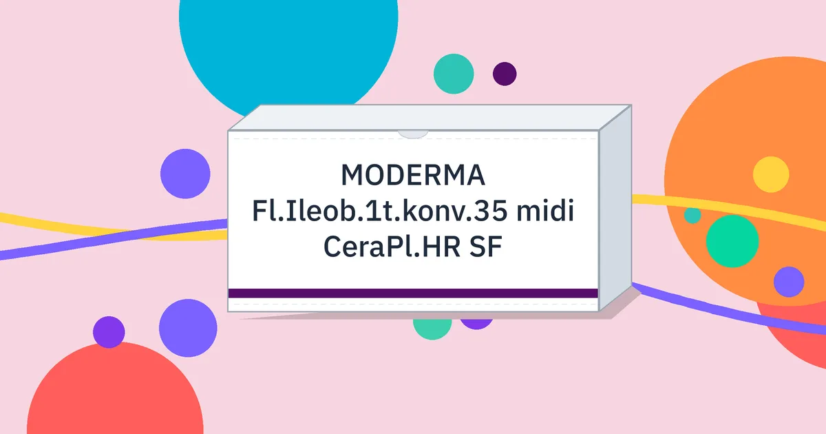 Symbolbild: Packung mit der Aufschrift MODERMA Fl.Ileob.1t.konv.35 midi CeraPl.HR SF (PZN 12417202) – Verfügbarkeit und Bezug in Apotheken in Frankfurt am Main