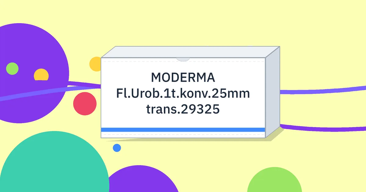 Symbolbild: Packung mit der Aufschrift MODERMA Fl.Urob.1t.konv.25mm trans.29325 (PZN 04195041) – Verfügbarkeit und Bezug in Apotheken in Frankfurt am Main