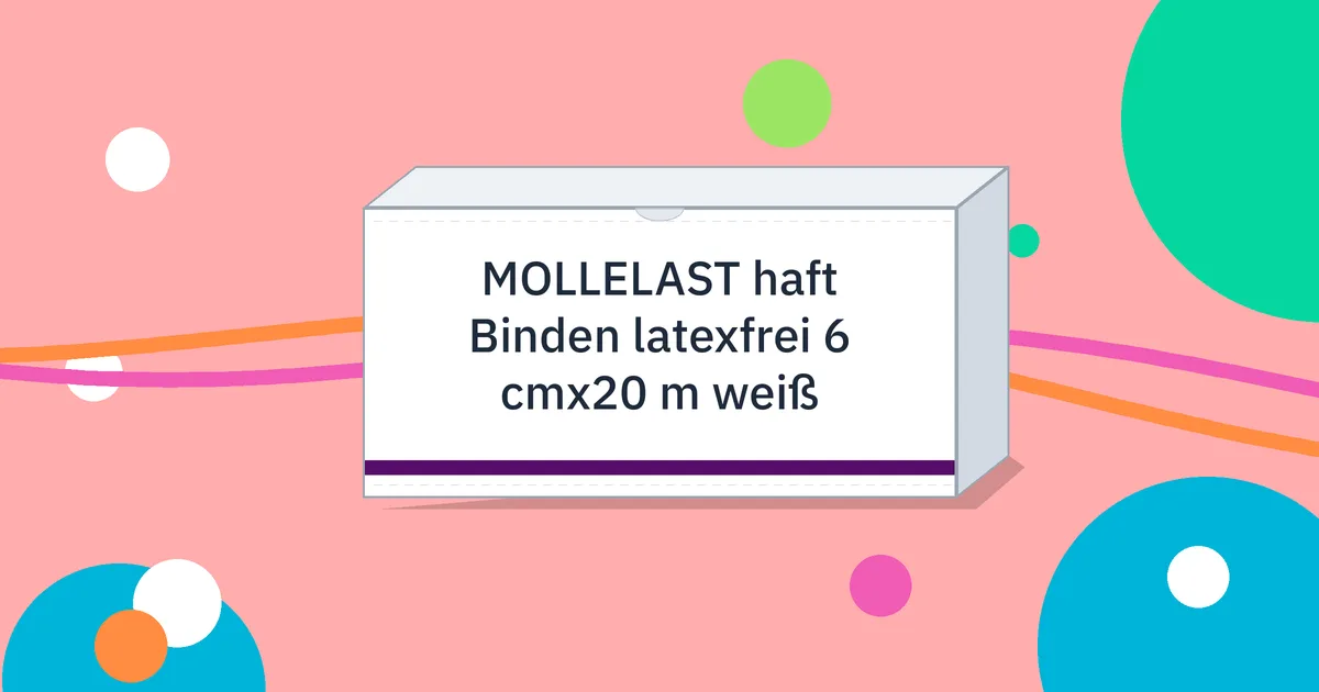 Symbolbild: Packung mit der Aufschrift MOLLELAST haft Binden latexfrei 6 cmx20 m weiß (PZN 09886169) – Verfügbarkeit und Bezug in Apotheken in Frankfurt am Main