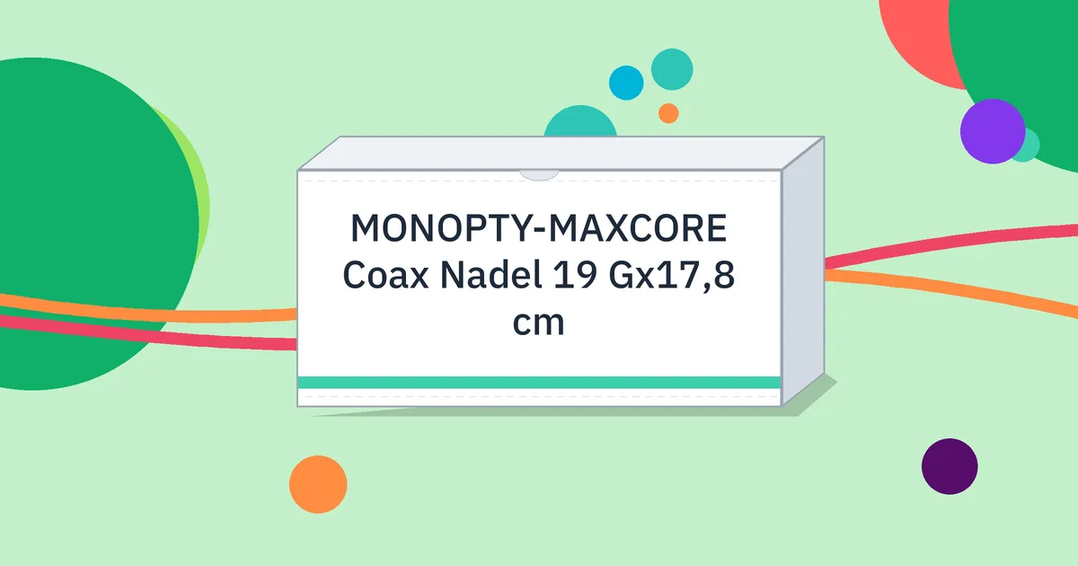 Symbolbild: Packung mit der Aufschrift MONOPTY-MAXCORE Coax Nadel 19 Gx17,8 cm (PZN 07780828) – Verfügbarkeit und Bezug in Apotheken in Frankfurt am Main