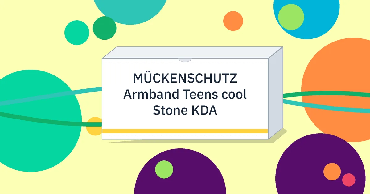 Symbolbild: Packung mit der Aufschrift MÜCKENSCHUTZ Armband Teens cool Stone KDA (PZN 19114918) – Verfügbarkeit und Bezug in Apotheken in Frankfurt am Main