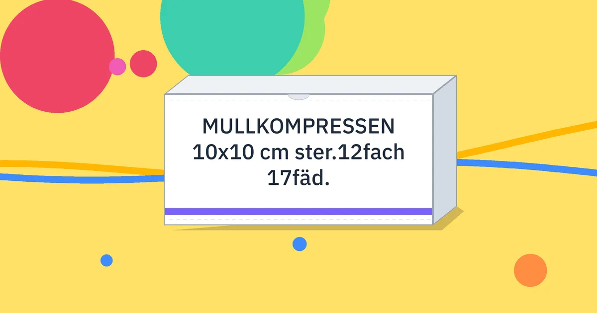 Symbolbild: Packung mit der Aufschrift MULLKOMPRESSEN 10x10 cm ster.12fach 17fäd. (PZN 06930527) – Verfügbarkeit und Bezug in Apotheken in Frankfurt am Main