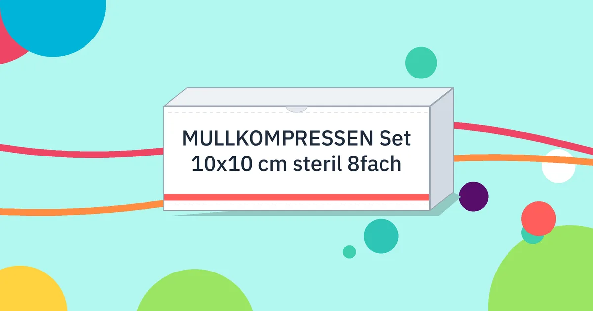 Symbolbild: Packung mit der Aufschrift MULLKOMPRESSEN Set 10x10 cm steril 8fach (PZN 09945854) – Verfügbarkeit und Bezug in Apotheken in Frankfurt am Main