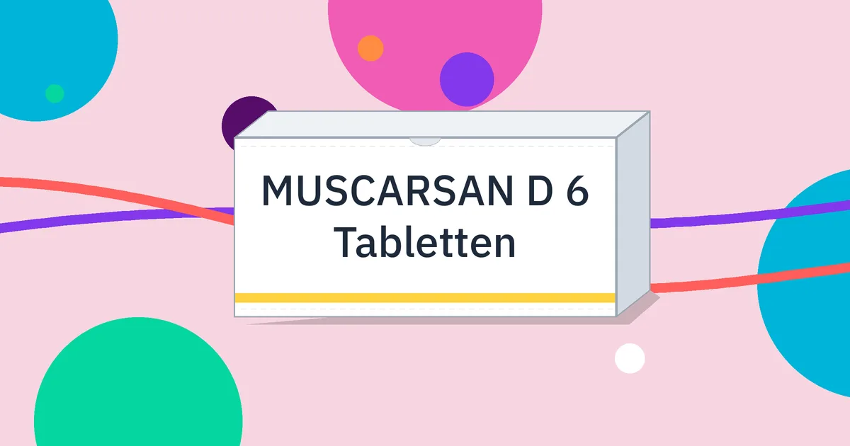 Symbolbild: Packung mit der Aufschrift MUSCARSAN D 6 Tabletten (PZN 00572015) – Verfügbarkeit und Bezug in Apotheken in Frankfurt am Main