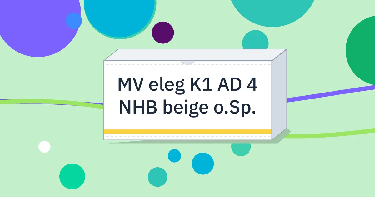 Symbolbild: Packung mit der Aufschrift MV eleg K1 AD 4 NHB beige o.Sp. (PZN 15675146) – Verfügbarkeit und Bezug in Apotheken in Frankfurt am Main