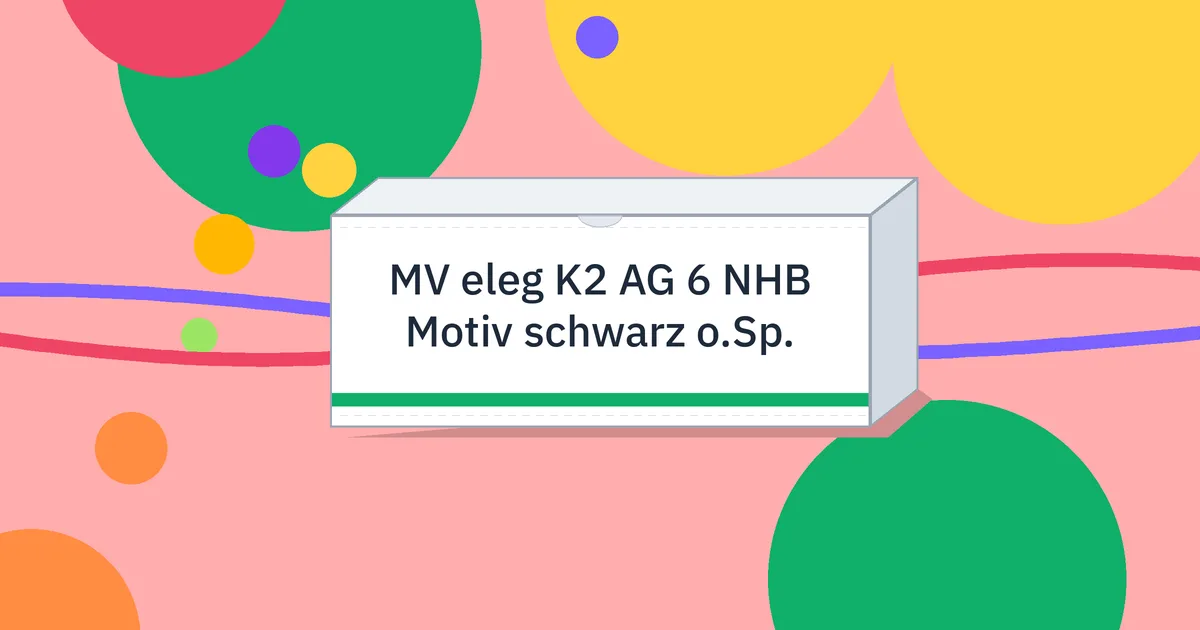 Symbolbild: Packung mit der Aufschrift MV eleg K2 AG 6 NHB Motiv schwarz o.Sp. (PZN 15723164) – Verfügbarkeit und Bezug in Apotheken in Frankfurt am Main
