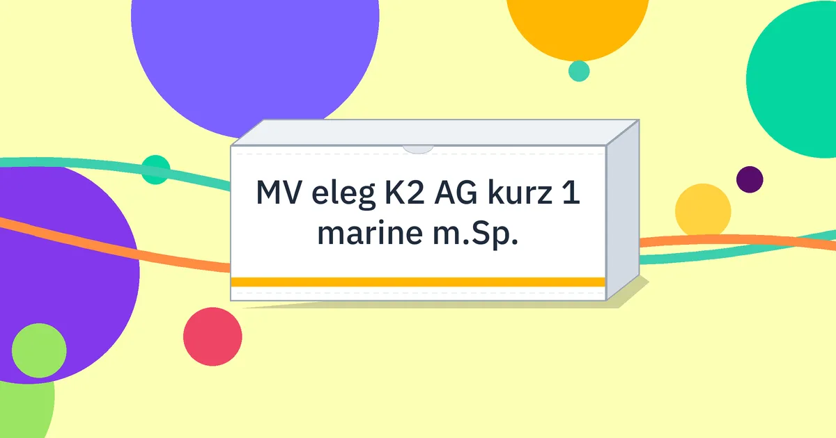 Symbolbild: Packung mit der Aufschrift MV eleg K2 AG kurz 1 marine m.Sp. (PZN 14607958) – Verfügbarkeit und Bezug in Apotheken in Frankfurt am Main