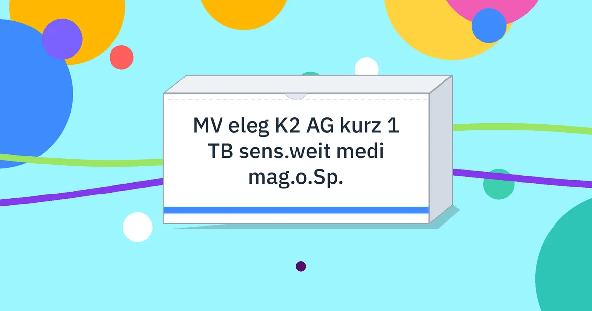 Symbolbild: Packung mit der Aufschrift MV eleg K2 AG kurz 1 TB sens.weit medi mag.o.Sp. (PZN 14636629) – Verfügbarkeit und Bezug in Apotheken in Frankfurt am Main
