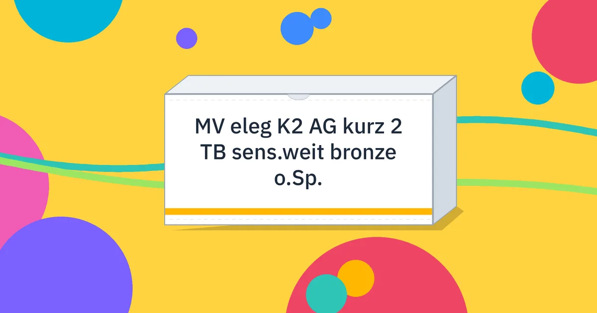 Symbolbild: Packung mit der Aufschrift MV eleg K2 AG kurz 2 TB sens.weit bronze o.Sp. (PZN 14716699) – Verfügbarkeit und Bezug in Apotheken in Frankfurt am Main