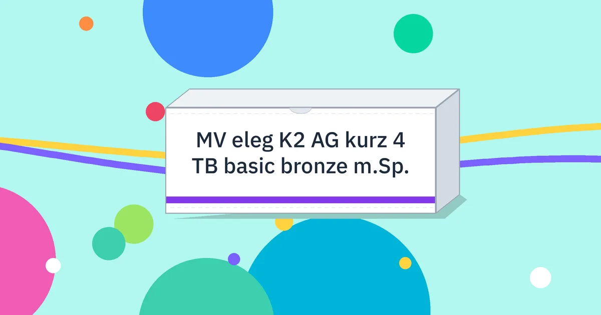 Symbolbild: Packung mit der Aufschrift MV eleg K2 AG kurz 4 TB basic bronze m.Sp. (PZN 14717813) – Verfügbarkeit und Bezug in Apotheken in Frankfurt am Main
