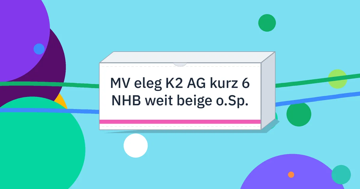 Symbolbild: Packung mit der Aufschrift MV eleg K2 AG kurz 6 NHB weit beige o.Sp. (PZN 15715058) – Verfügbarkeit und Bezug in Apotheken in Frankfurt am Main