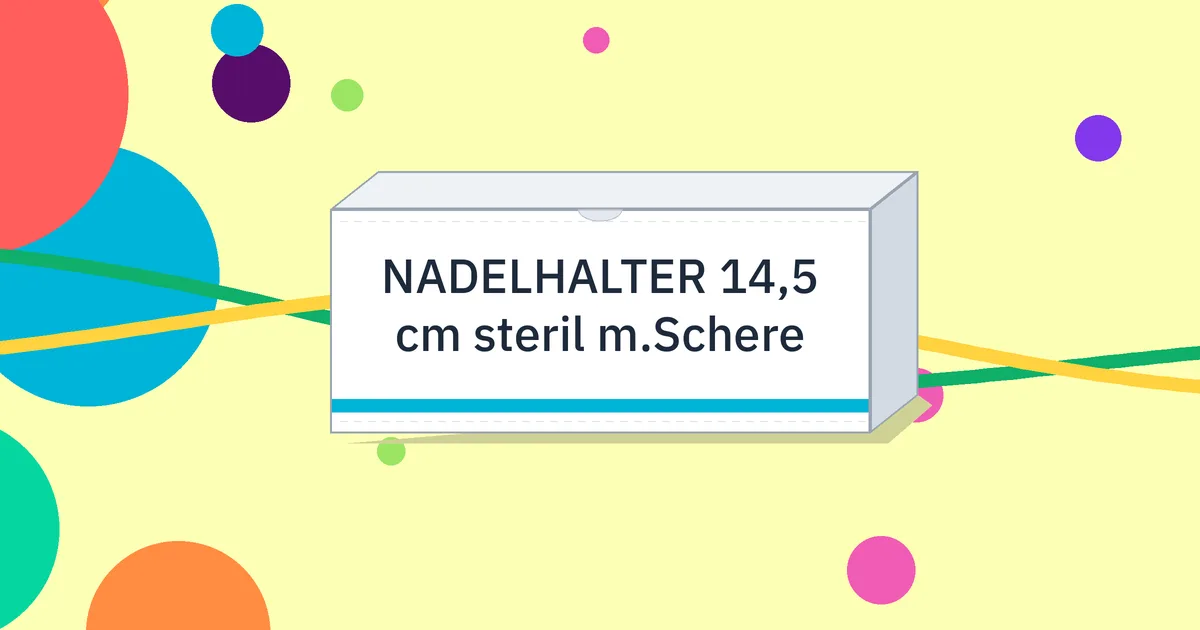 Symbolbild: Packung mit der Aufschrift NADELHALTER 14,5 cm steril m.Schere (PZN 17248394) – Verfügbarkeit und Bezug in Apotheken in Frankfurt am Main