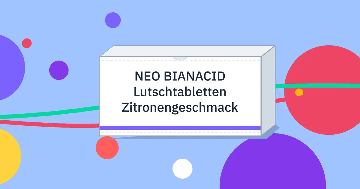 Symbolbild: Packung mit der Aufschrift NEO BIANACID Lutschtabletten Zitronengeschmack (PZN 18758720) – Verfügbarkeit und Bezug in Apotheken in Frankfurt am Main