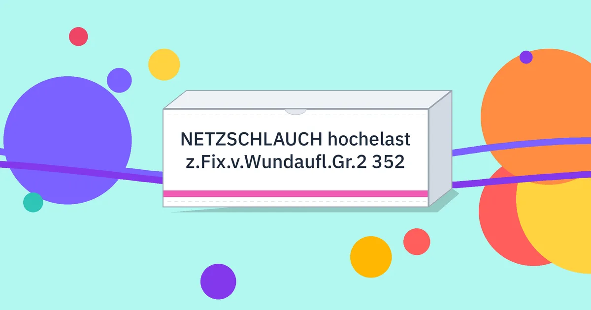 Symbolbild: Packung mit der Aufschrift NETZSCHLAUCH hochelast z.Fix.v.Wundaufl.Gr.2 352 (PZN 04303720) – Verfügbarkeit und Bezug in Apotheken in Frankfurt am Main
