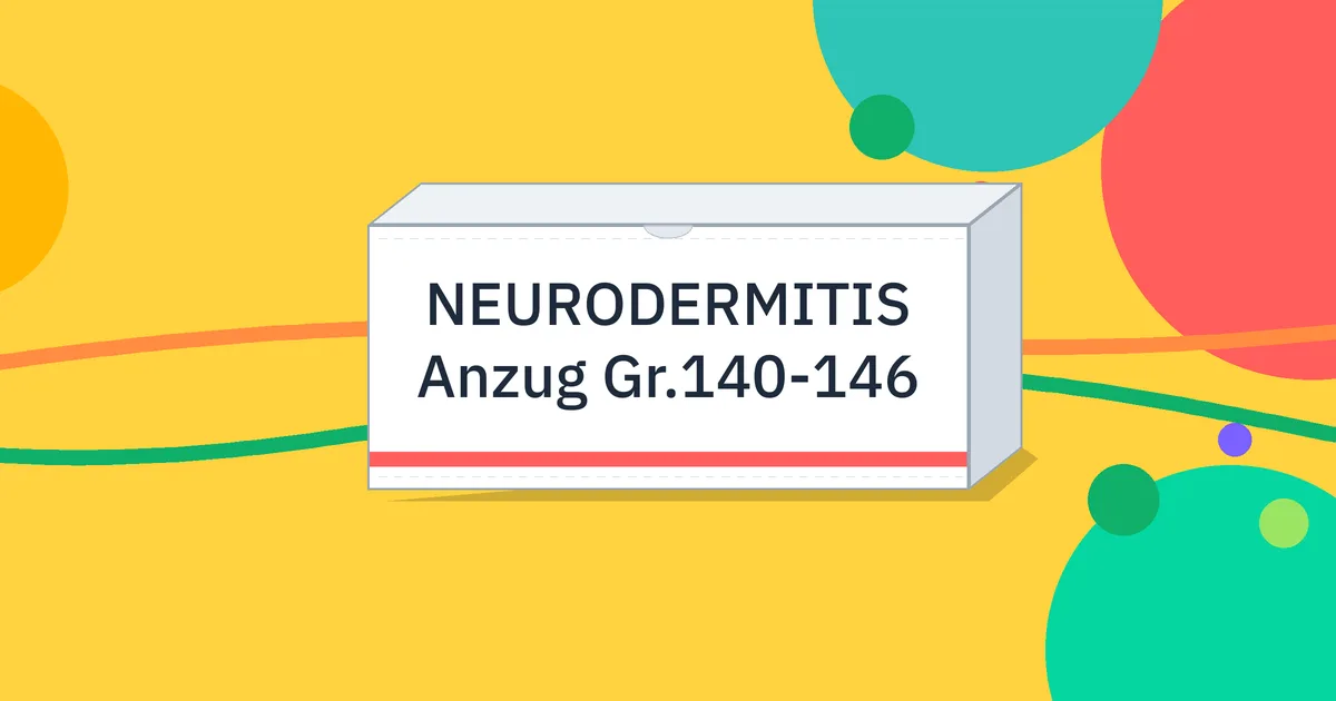 Symbolbild: Packung mit der Aufschrift NEURODERMITIS Anzug Gr.140-146 (PZN 07524462) – Verfügbarkeit und Bezug in Apotheken in Frankfurt am Main