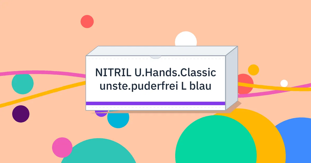 Symbolbild: Packung mit der Aufschrift NITRIL U.Hands.Classic unste.puderfrei L blau (PZN 11540337) – Verfügbarkeit und Bezug in Apotheken in Frankfurt am Main