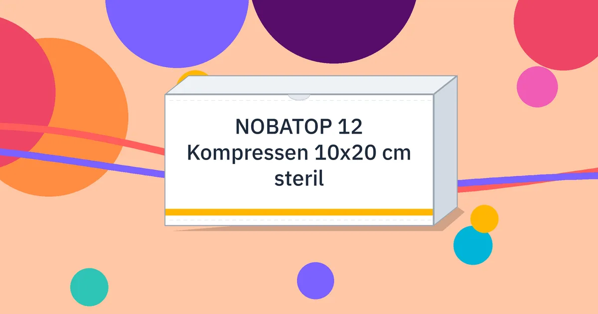 Symbolbild: Packung mit der Aufschrift NOBATOP 12 Kompressen 10x20 cm steril (PZN 07385687) – Verfügbarkeit und Bezug in Apotheken in Frankfurt am Main
