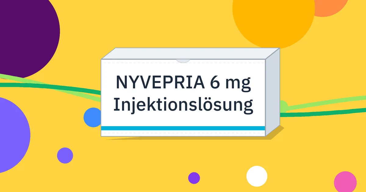 Symbolbild: Packung mit der Aufschrift NYVEPRIA 6 mg Injektionslösung (PZN 18853542) – Verfügbarkeit und Bezug in Apotheken in Frankfurt am Main