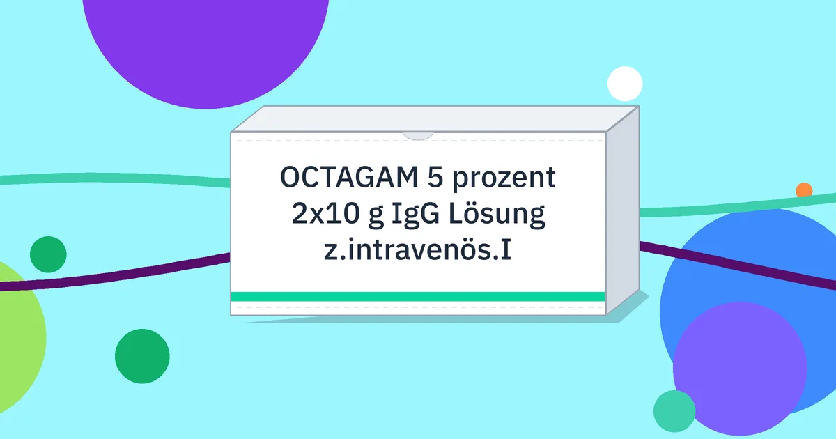 Symbolbild: Packung mit der Aufschrift OCTAGAM 5 prozent 2x10 g IgG Lösung z.intravenös.I (PZN 05373964) – Verfügbarkeit und Bezug in Apotheken in Frankfurt am Main