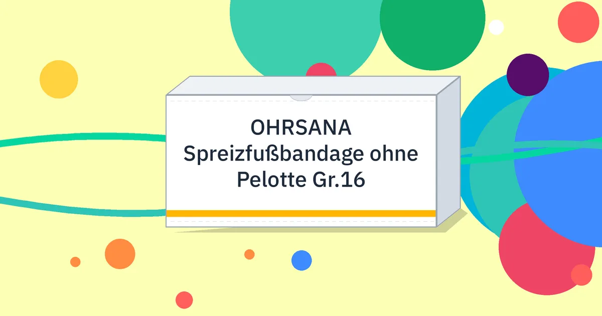 Symbolbild: Packung mit der Aufschrift OHRSANA Spreizfußbandage ohne Pelotte Gr.16 (PZN 02670319) – Verfügbarkeit und Bezug in Apotheken in Frankfurt am Main