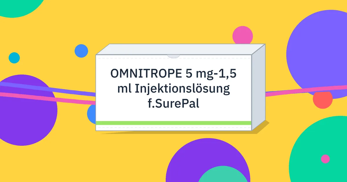 Symbolbild: Packung mit der Aufschrift OMNITROPE 5 mg-1,5 ml Injektionslösung f.SurePal (PZN 19711459) – Verfügbarkeit und Bezug in Apotheken in Frankfurt am Main