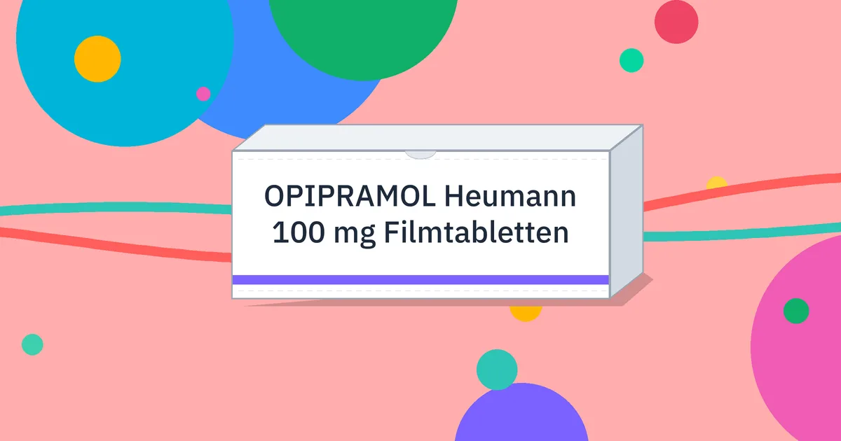 Symbolbild: Packung mit der Aufschrift OPIPRAMOL Heumann 100 mg Filmtabletten (PZN 09166541) – Verfügbarkeit und Bezug in Apotheken in Frankfurt am Main