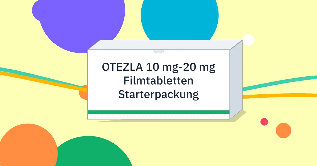 Symbolbild: Packung mit der Aufschrift OTEZLA 10 mg-20 mg Filmtabletten Starterpackung (PZN 19213106) – Verfügbarkeit und Bezug in Apotheken in Frankfurt am Main
