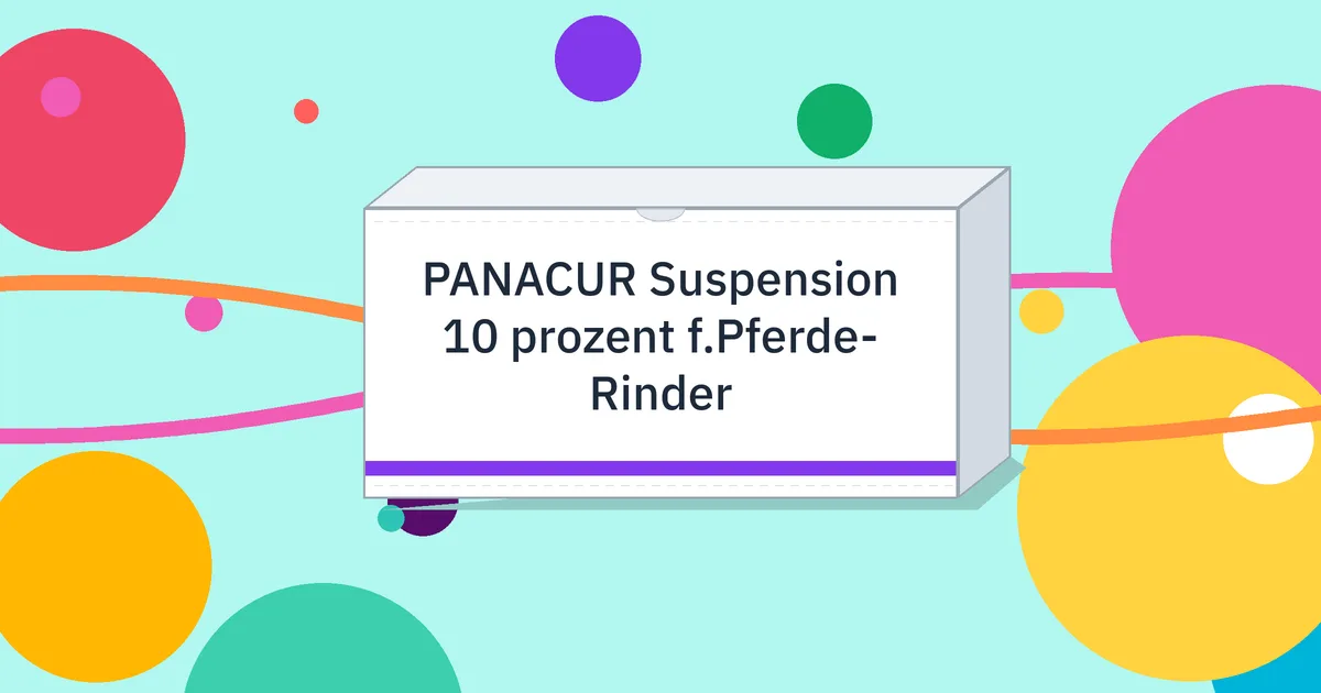Symbolbild: Packung mit der Aufschrift PANACUR Suspension 10 prozent f.Pferde-Rinder (PZN 01876208) – Verfügbarkeit und Bezug in Apotheken in Frankfurt am Main