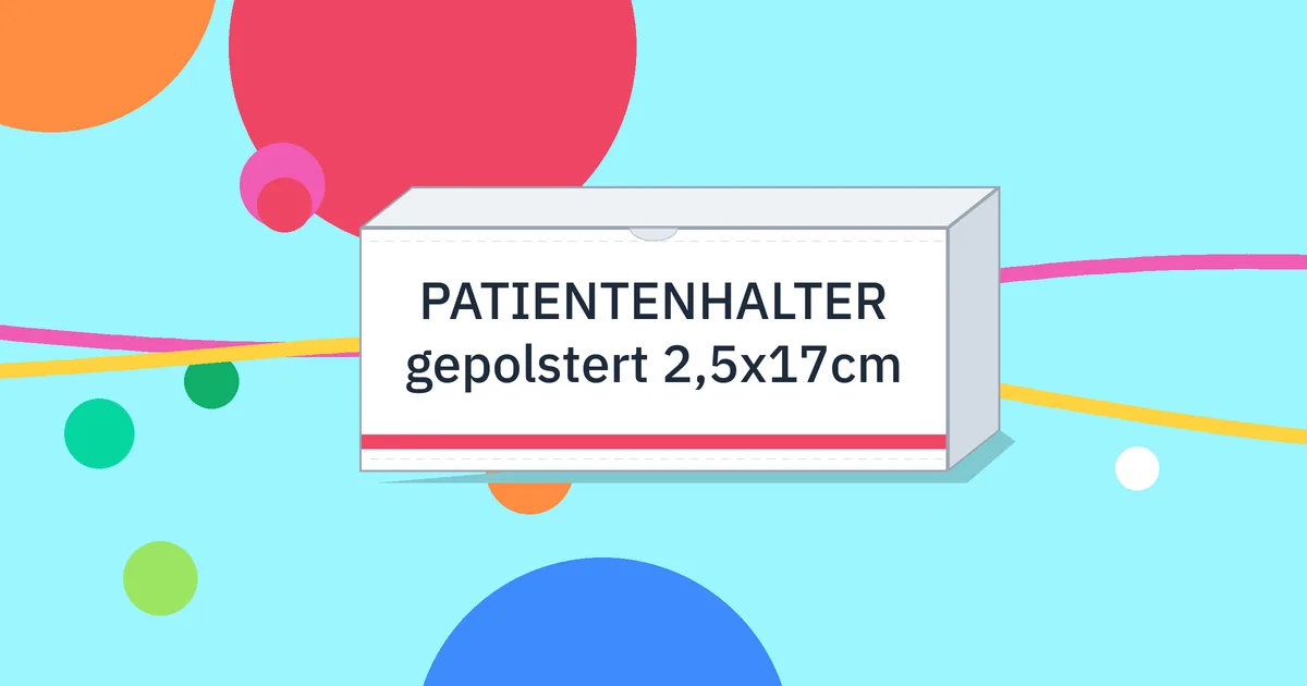 Symbolbild: Packung mit der Aufschrift PATIENTENHALTER gepolstert 2,5x17cm (PZN 02442647) – Verfügbarkeit und Bezug in Apotheken in Frankfurt am Main