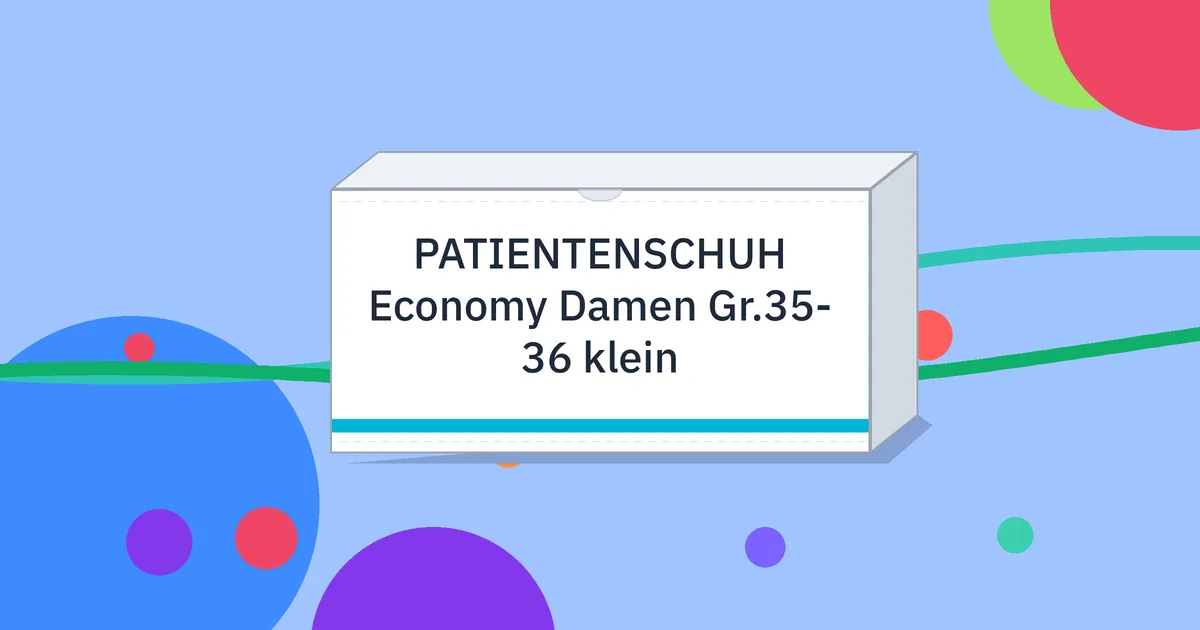 Symbolbild: Packung mit der Aufschrift PATIENTENSCHUH Economy Damen Gr.35-36 klein (PZN 04763812) – Verfügbarkeit und Bezug in Apotheken in Frankfurt am Main