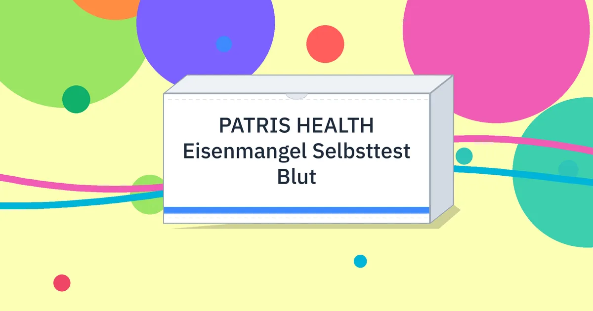 Symbolbild: Packung mit der Aufschrift PATRIS HEALTH Eisenmangel Selbsttest Blut (PZN 18133782) – Verfügbarkeit und Bezug in Apotheken in Frankfurt am Main