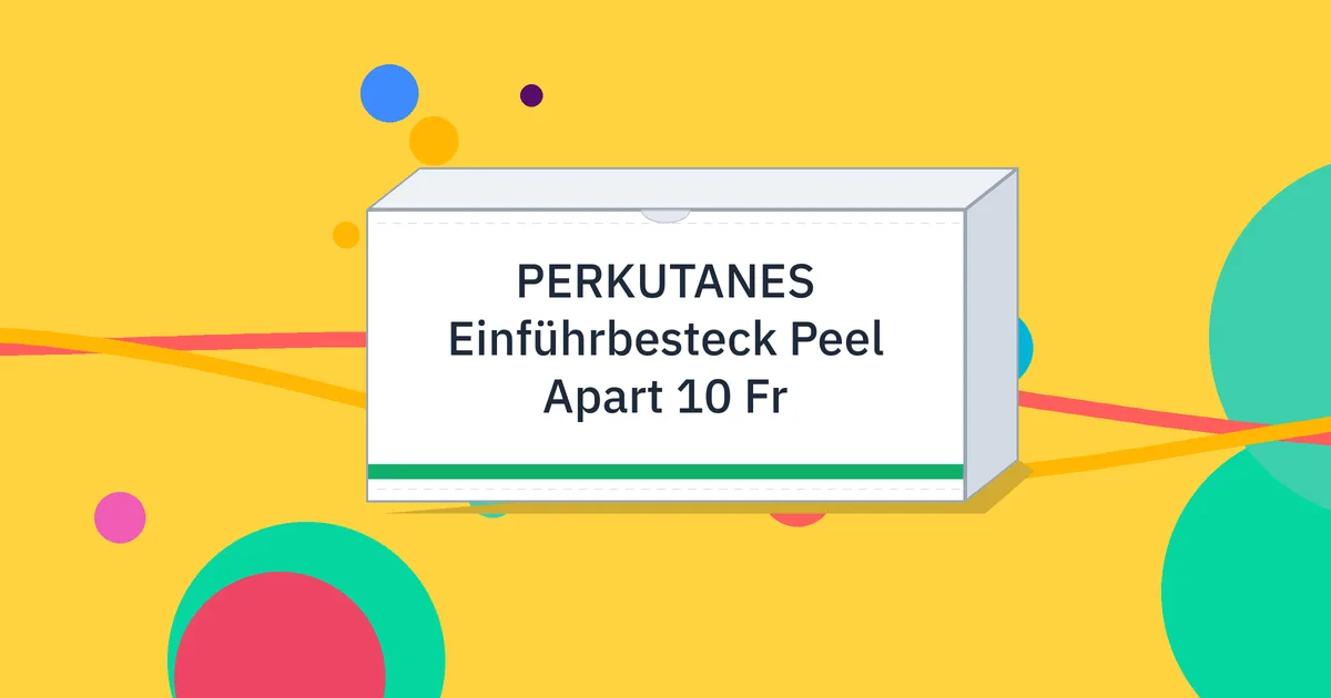 Symbolbild: Packung mit der Aufschrift PERKUTANES Einführbesteck Peel Apart 10 Fr (PZN 02757090) – Verfügbarkeit und Bezug in Apotheken in Frankfurt am Main