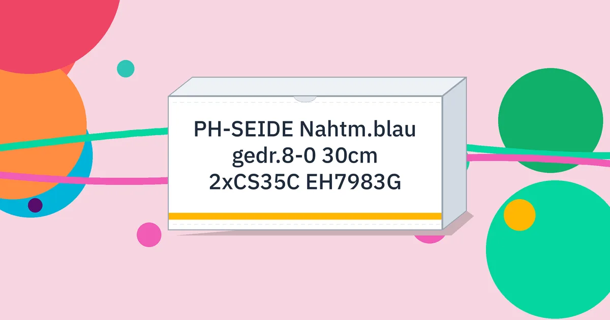 Symbolbild: Packung mit der Aufschrift PH-SEIDE Nahtm.blau gedr.8-0 30cm 2xCS35C EH7983G (PZN 20852886) – Verfügbarkeit und Bezug in Apotheken in Frankfurt am Main