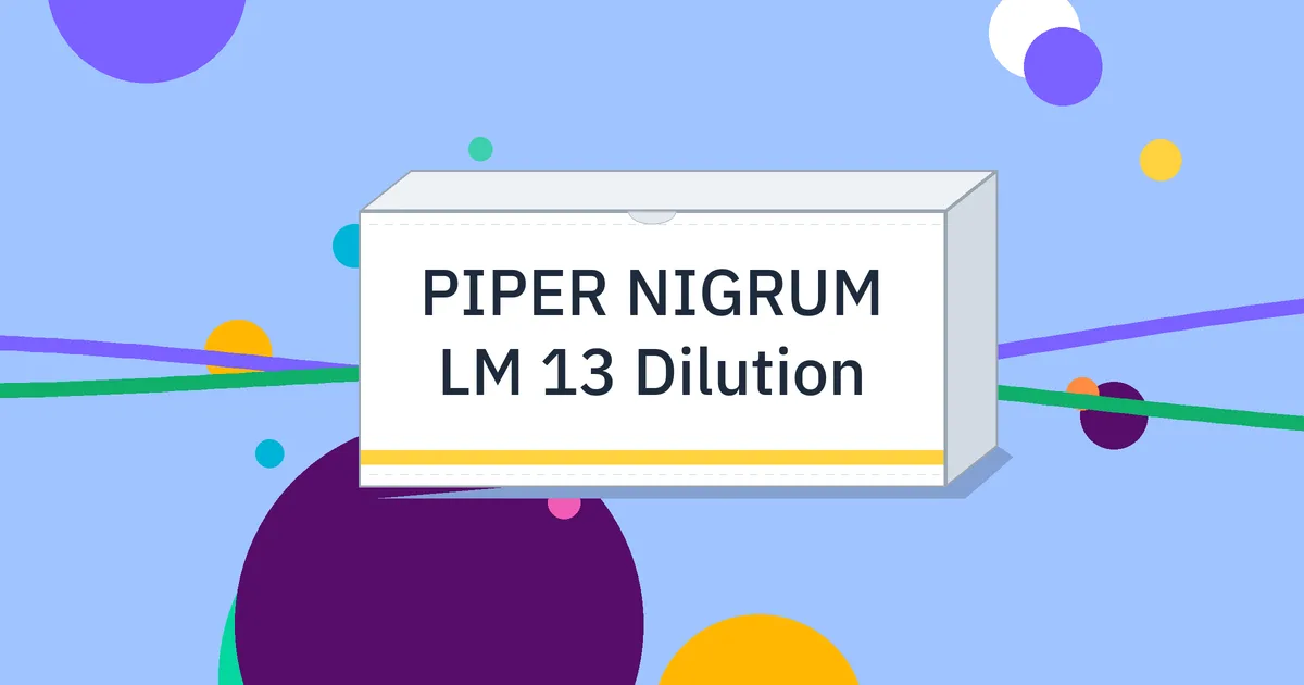 Symbolbild: Packung mit der Aufschrift PIPER NIGRUM LM 13 Dilution (PZN 13644845) – Verfügbarkeit und Bezug in Apotheken in Frankfurt am Main